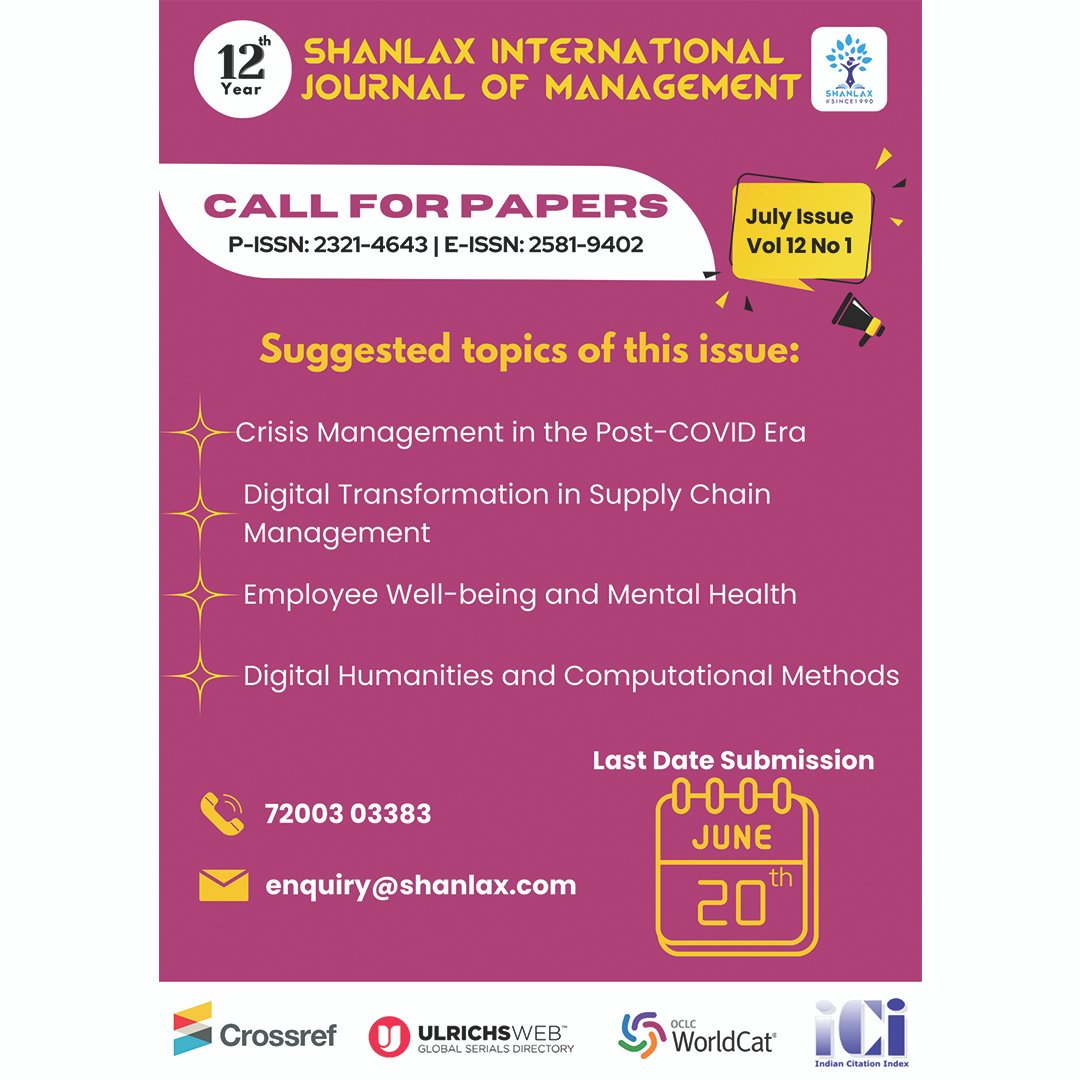 Shanlax International Journal of Management: Platform to publish your articles in Management ...
